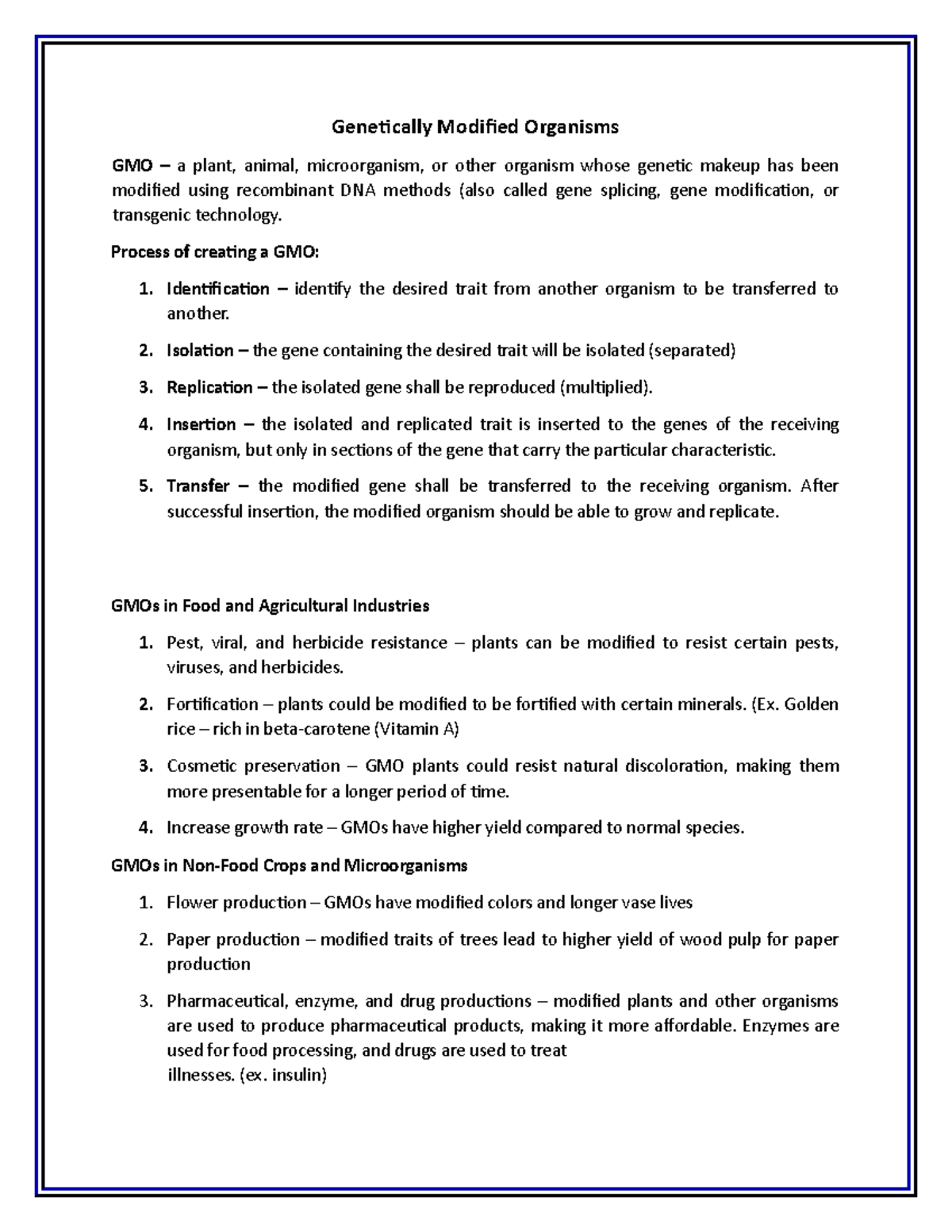 Genetically Modified Organisms - Process of creating a GMO: 1 ...