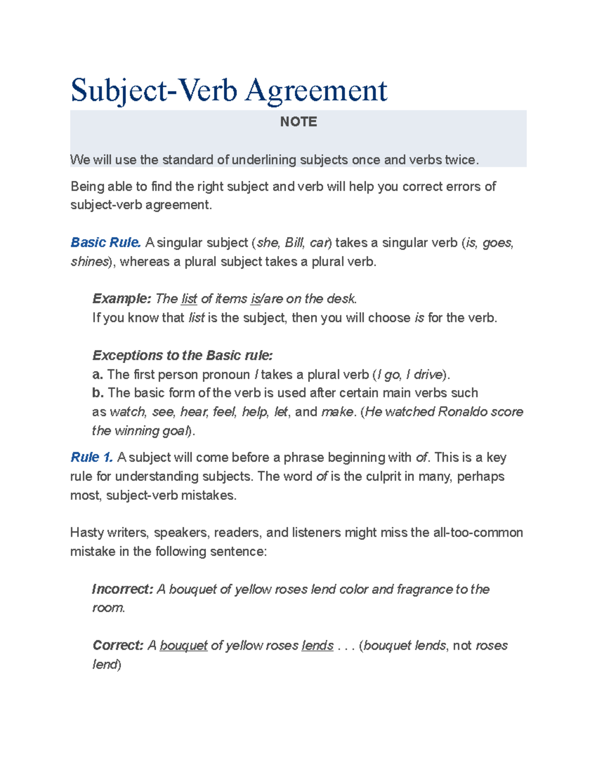 Subject Verb Agreement - Subject-Verb Agreement NOTE We will use the ...