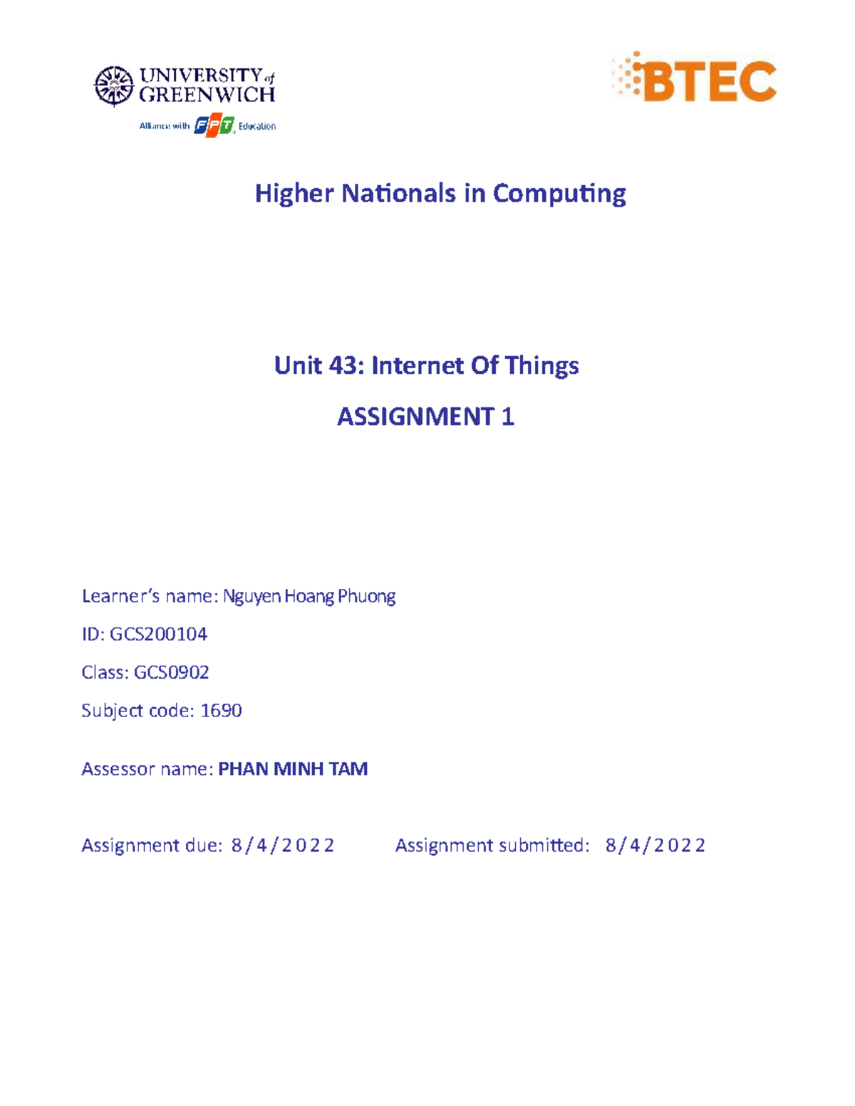 1690 Nguyen Hoang Phuong Gcs2001 04 Assignment 1 Higher Nationals In Computing Unit 43 