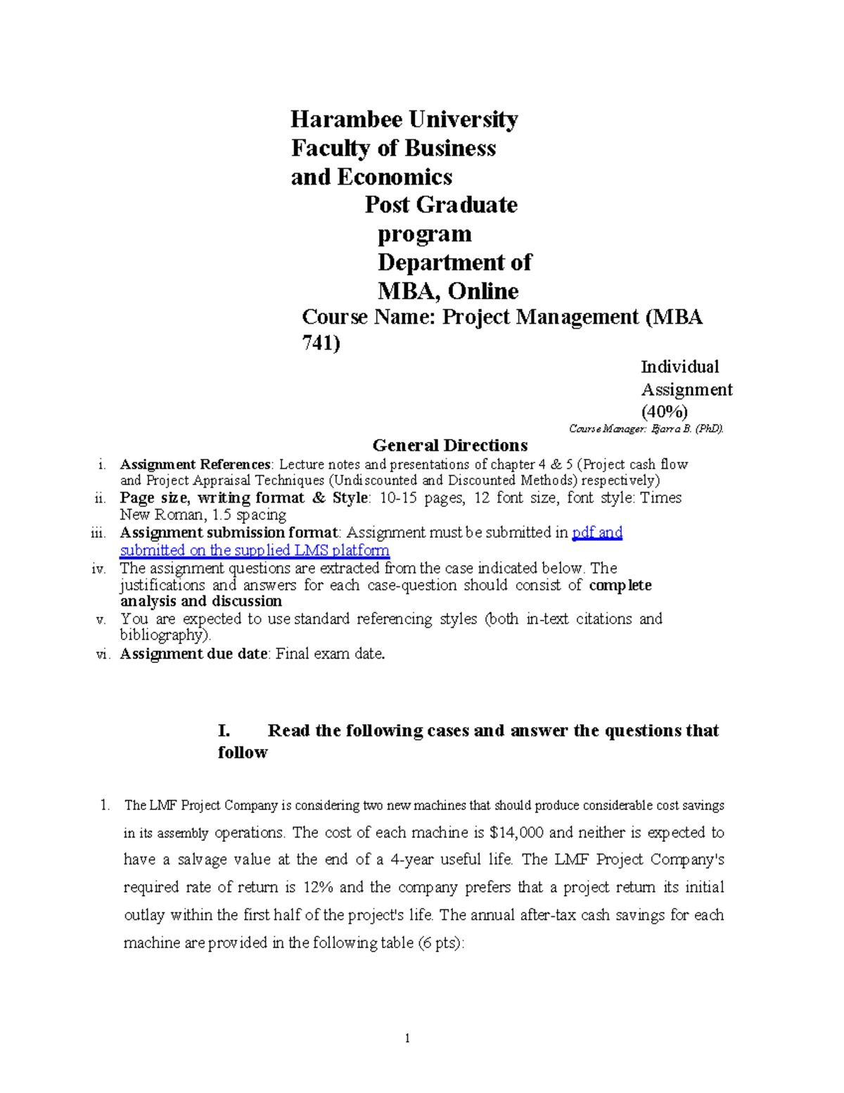 BADM741Assignment - Harambee University Faculty of Business and ...