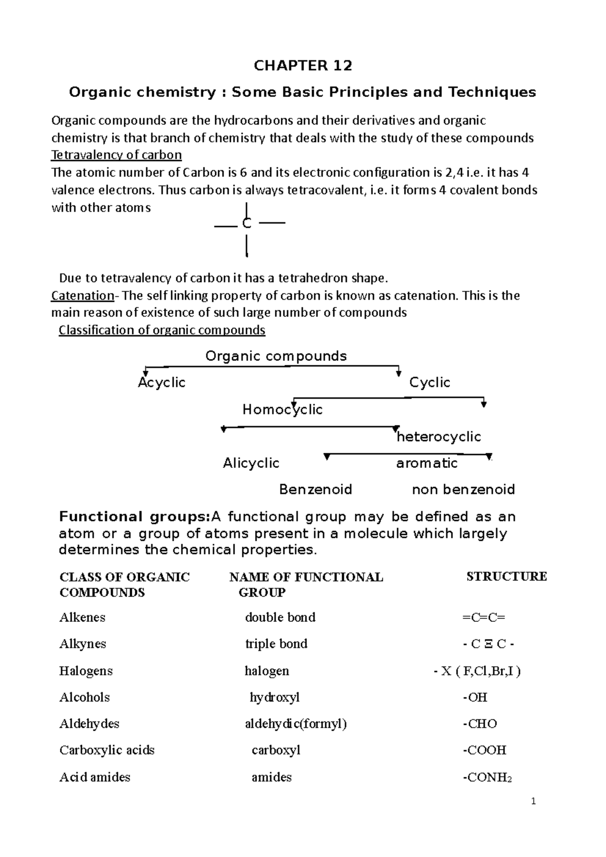 11 chemistry notes ch12 Organic Chemistry - CHAPTER 12 Organic ...