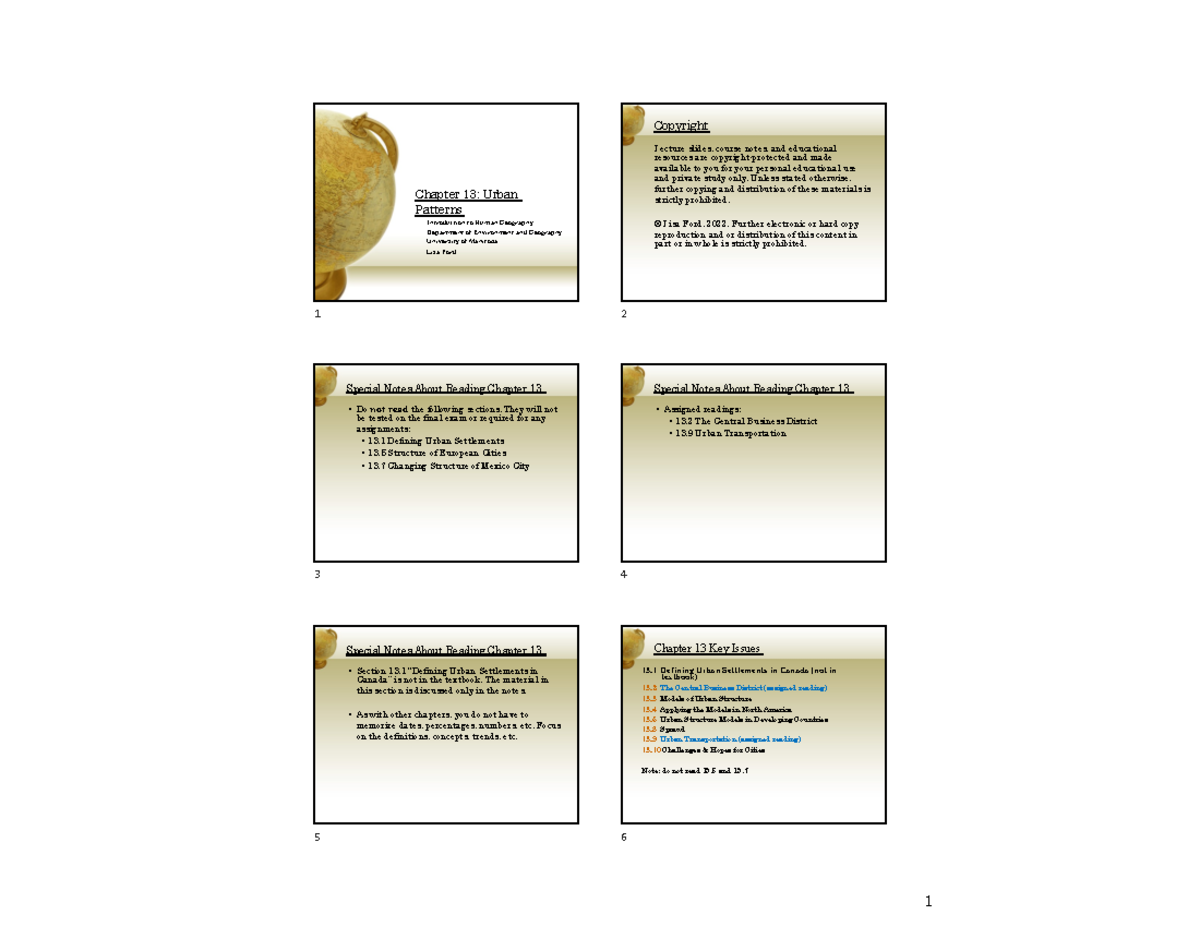 13. Urban Patterns - Notes - Chapter 13: Urban Patterns ...