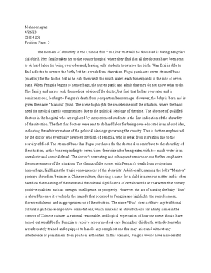 Chin 251 position paper - Mahnoor Ayaz 02/07/ Professor Dai CHIN 251 ...