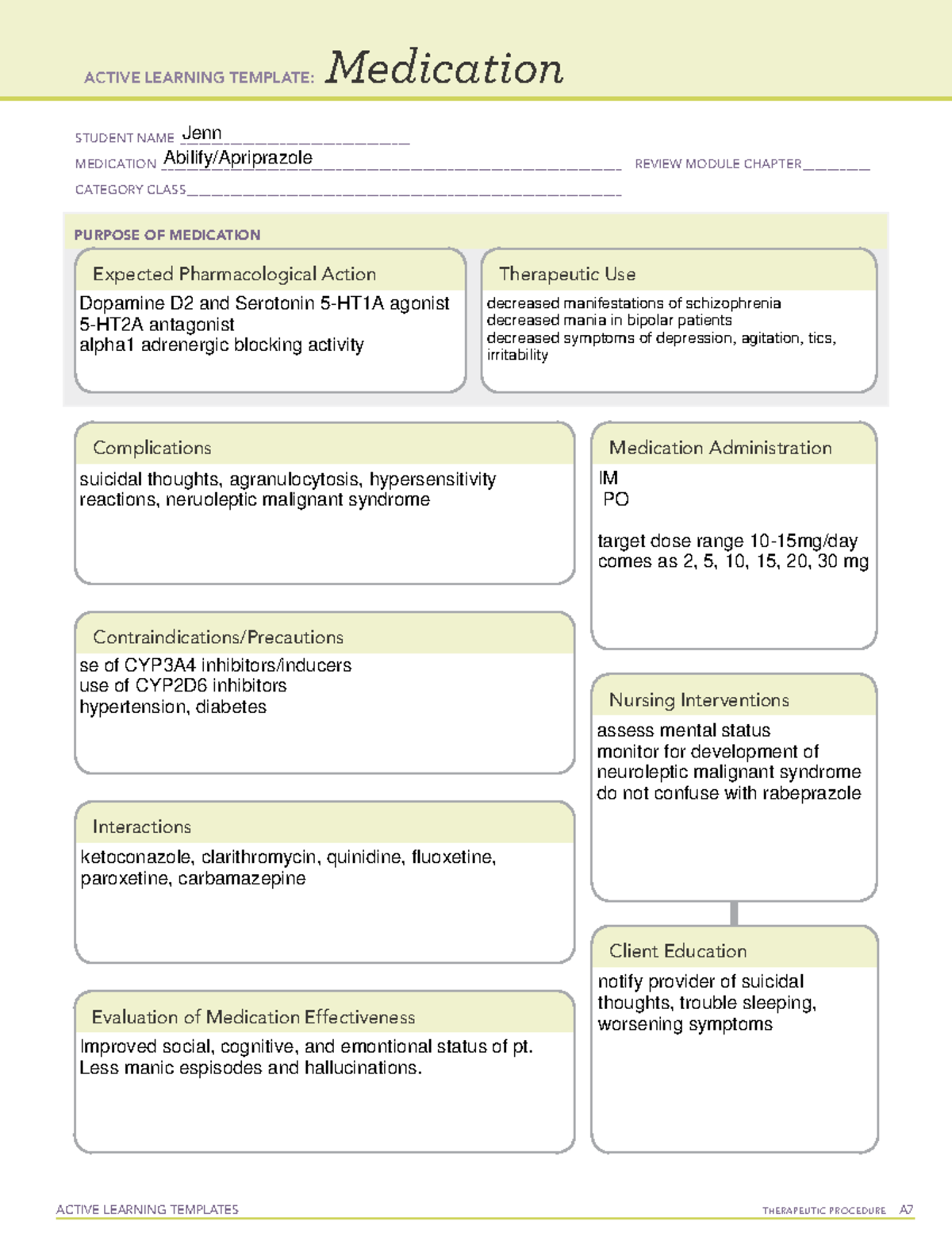 Abilify Apriprazole Med template - ACTIVE LEARNING TEMPLATES ...
