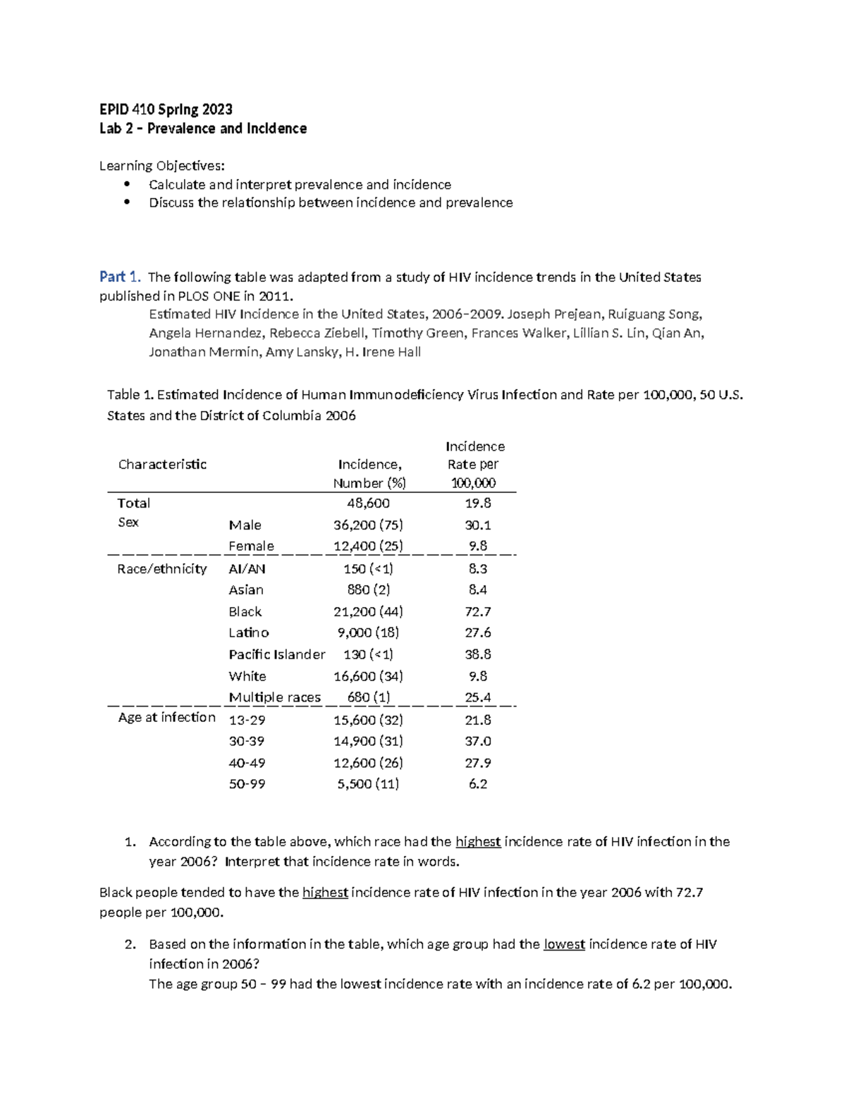 2. Prevalence and Incidence - EPID 410 Spring 2023 Lab 2 – Prevalence and Incidence Learning ...
