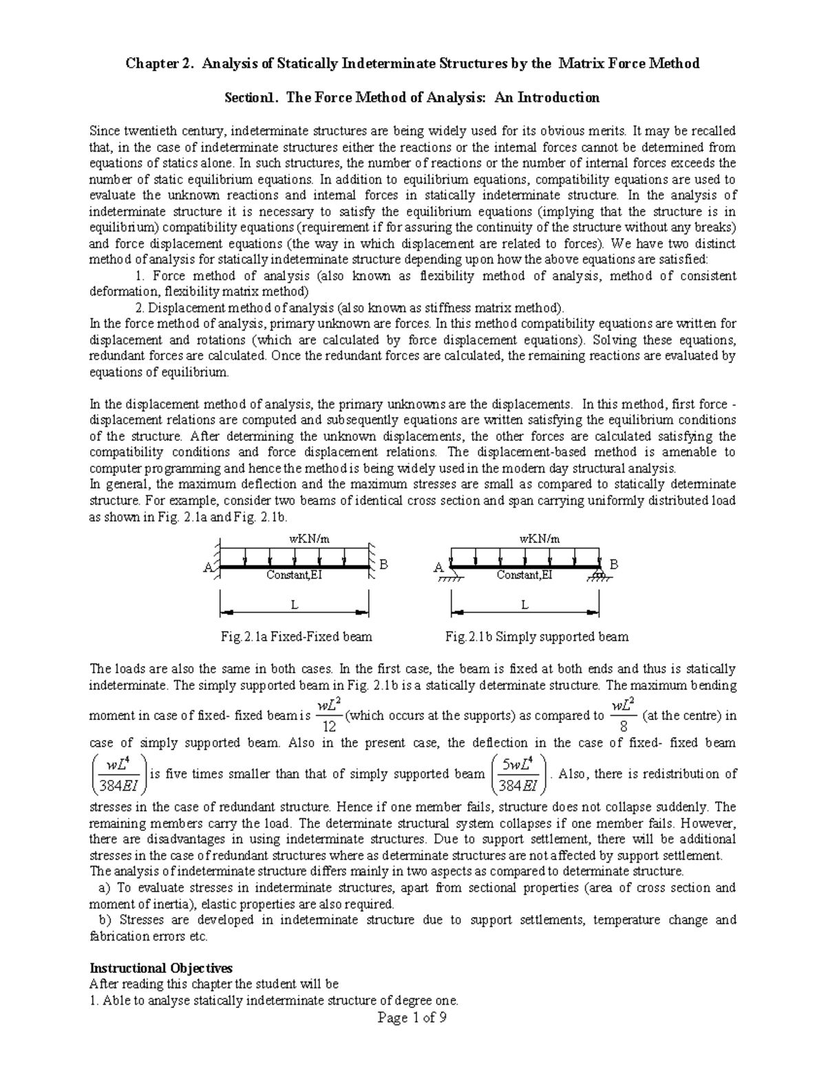 1-A- Basics Force Method IN Beams - Chapter 2. Analysis of Statically Indeterminate Structures ...