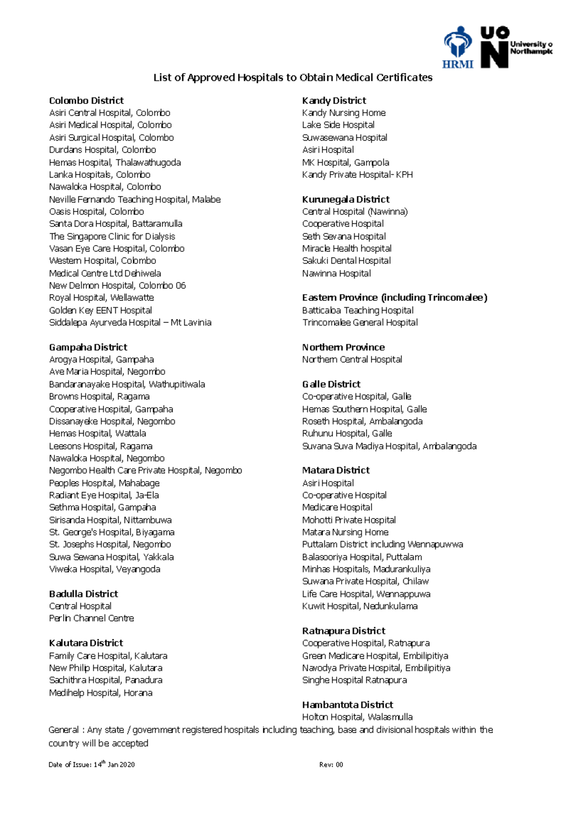 6. List of Approved Hospitals to obtain Medical Certificates 17th Feb ...