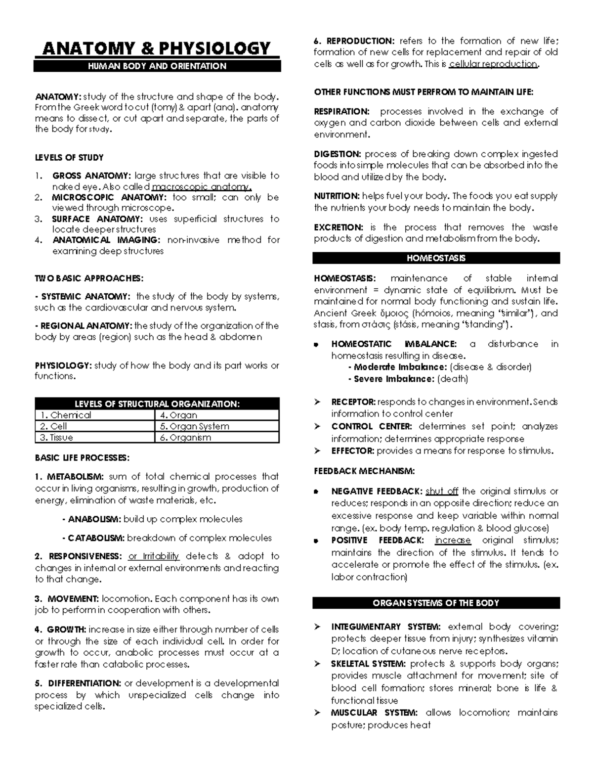 Anaphie Notes - HUMAN BODY AN ORIENTATION - PRELIMS - ANATOMY ...