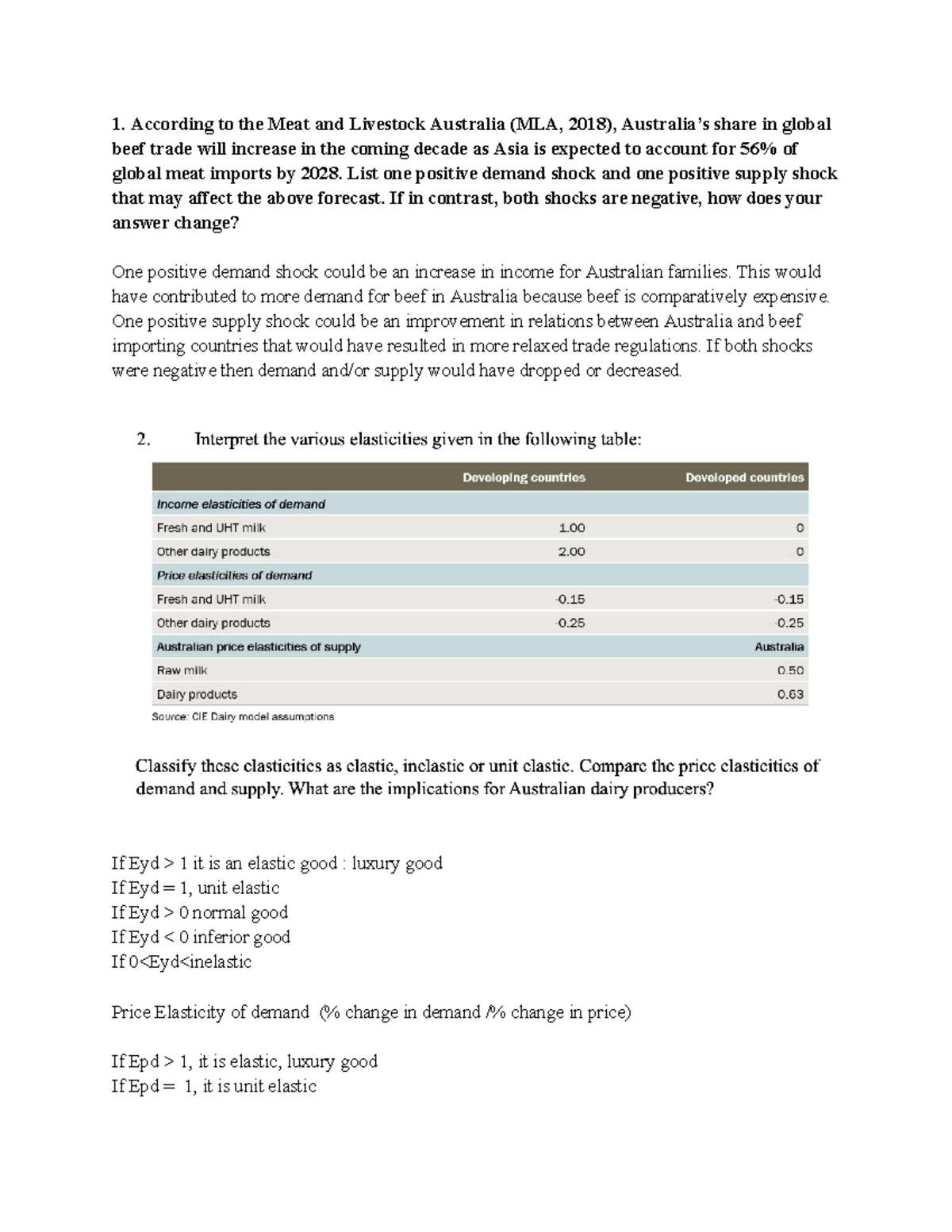 AREC2005 Q2 - Weekly tutorial questions with answers. Second tutorial ...