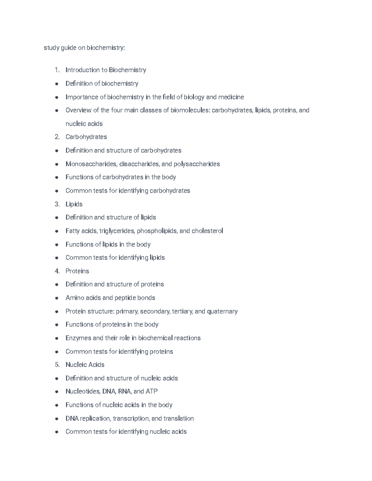 Biochemistry study guide - study guide on biochemistry: Introduction to ...