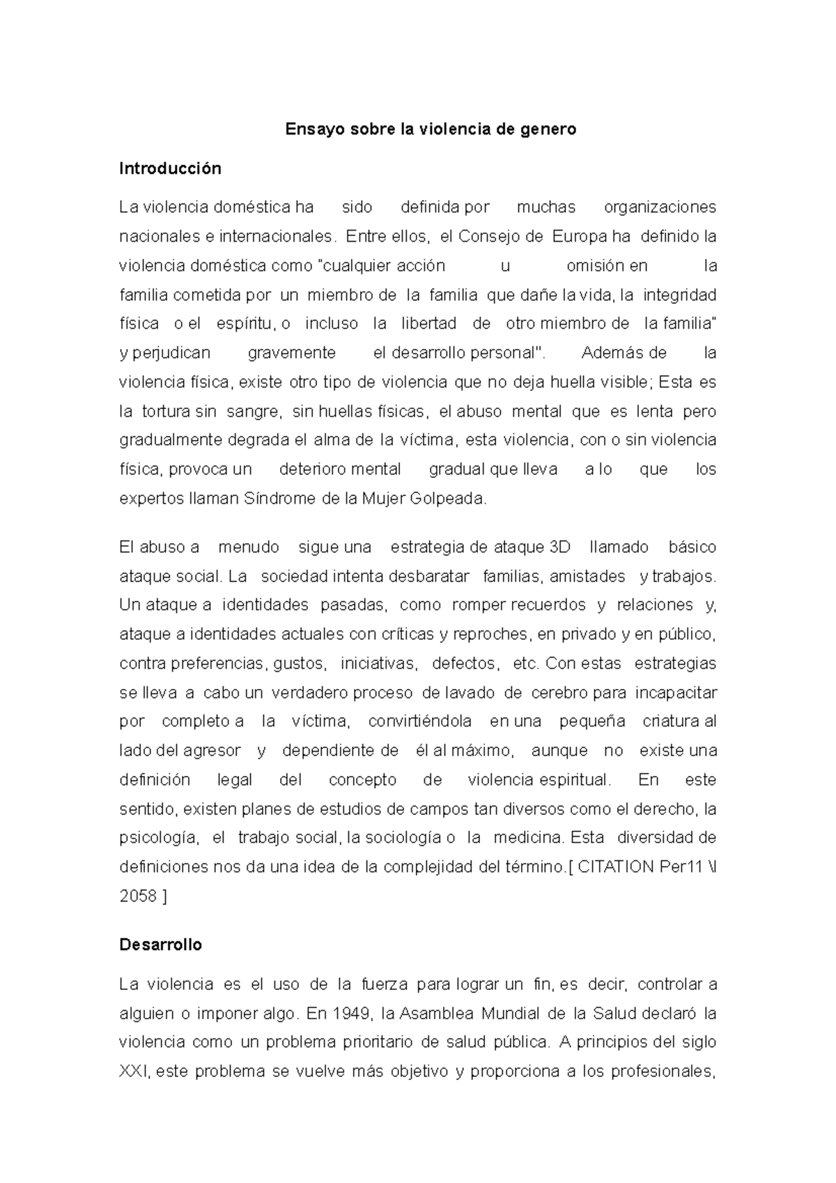 Ensayo sobre la violencia de genero - Ensayo sobre la violencia de ...