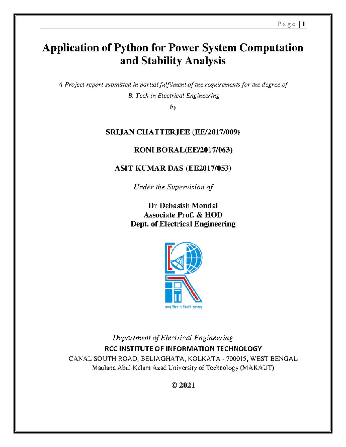 Project Description - Application of Python for Power System ...