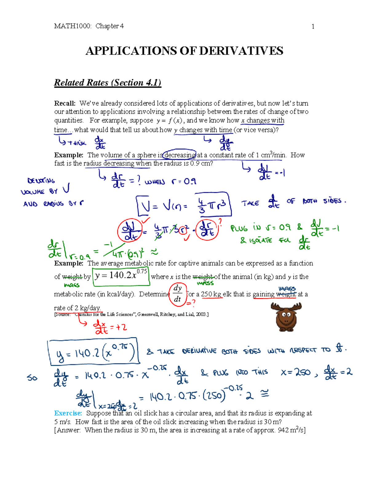Mod6b relrates filled - Related rates lecture notes - MATH1000: Chapter ...