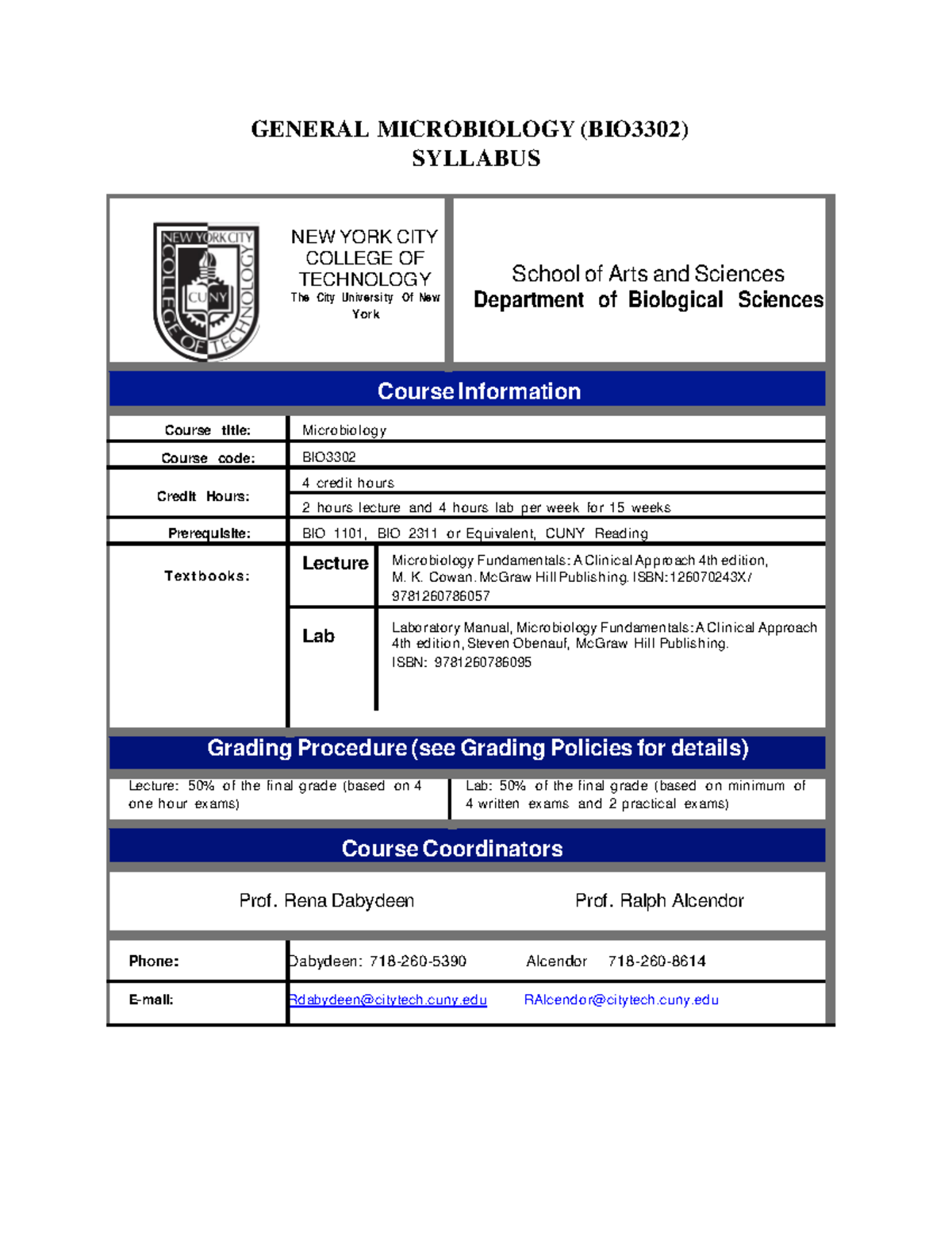 BIO3302 - prof s - GENERAL MICROBIOLOGY (BIO3302) SYLLABUS NEW YORK ...
