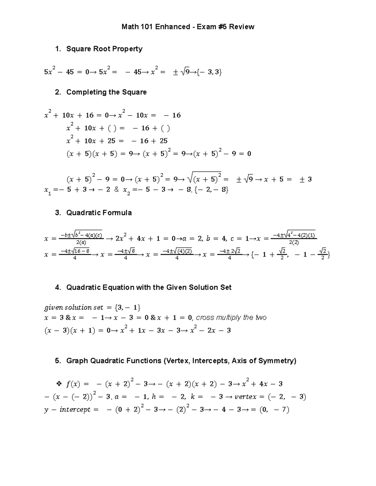 Math 101 Enhanced - Exam #5 Review - Math 101 Enhanced - Exam #5 Review ...