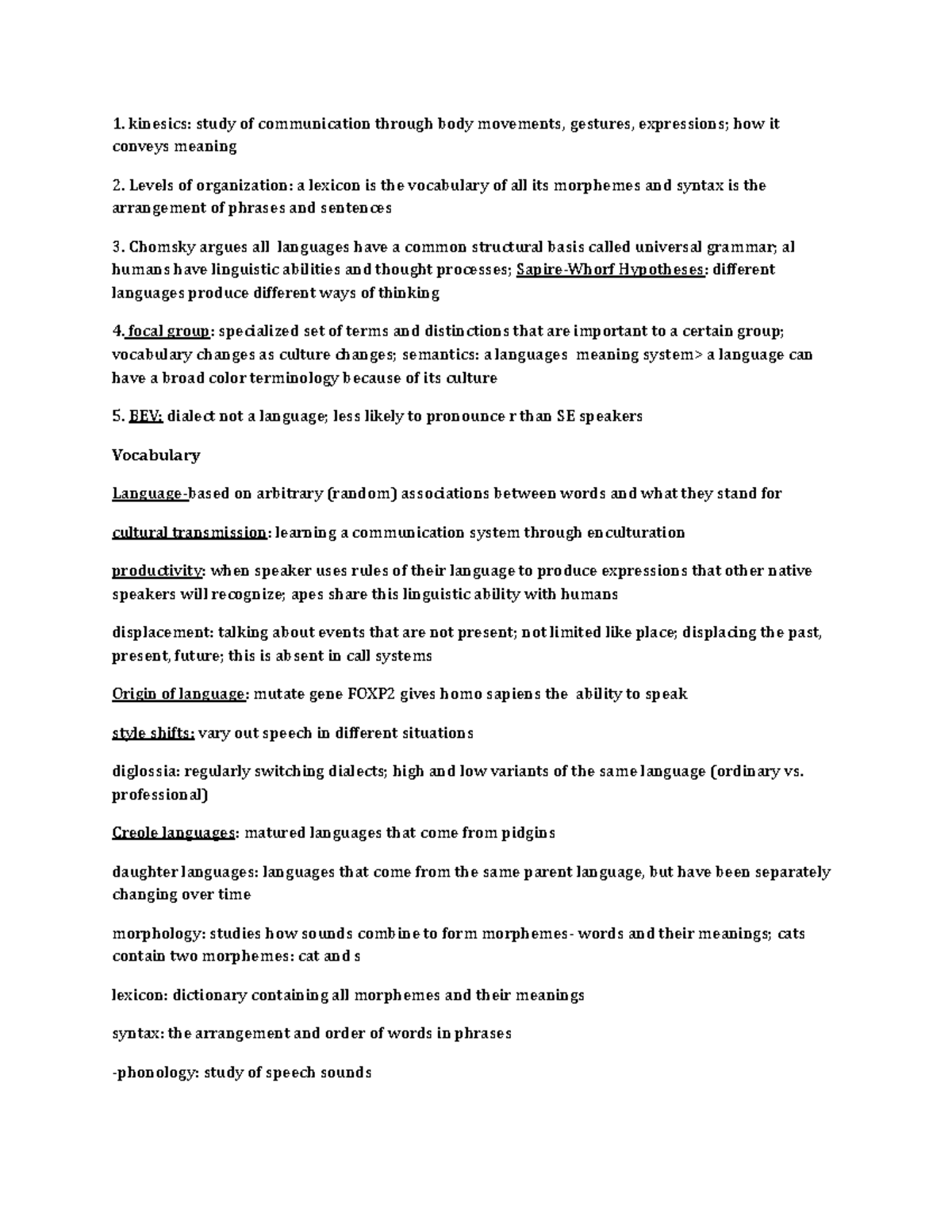 ANTH 101 1 - Professor Nee's 1st month (1/3) class notes. - kinesics ...