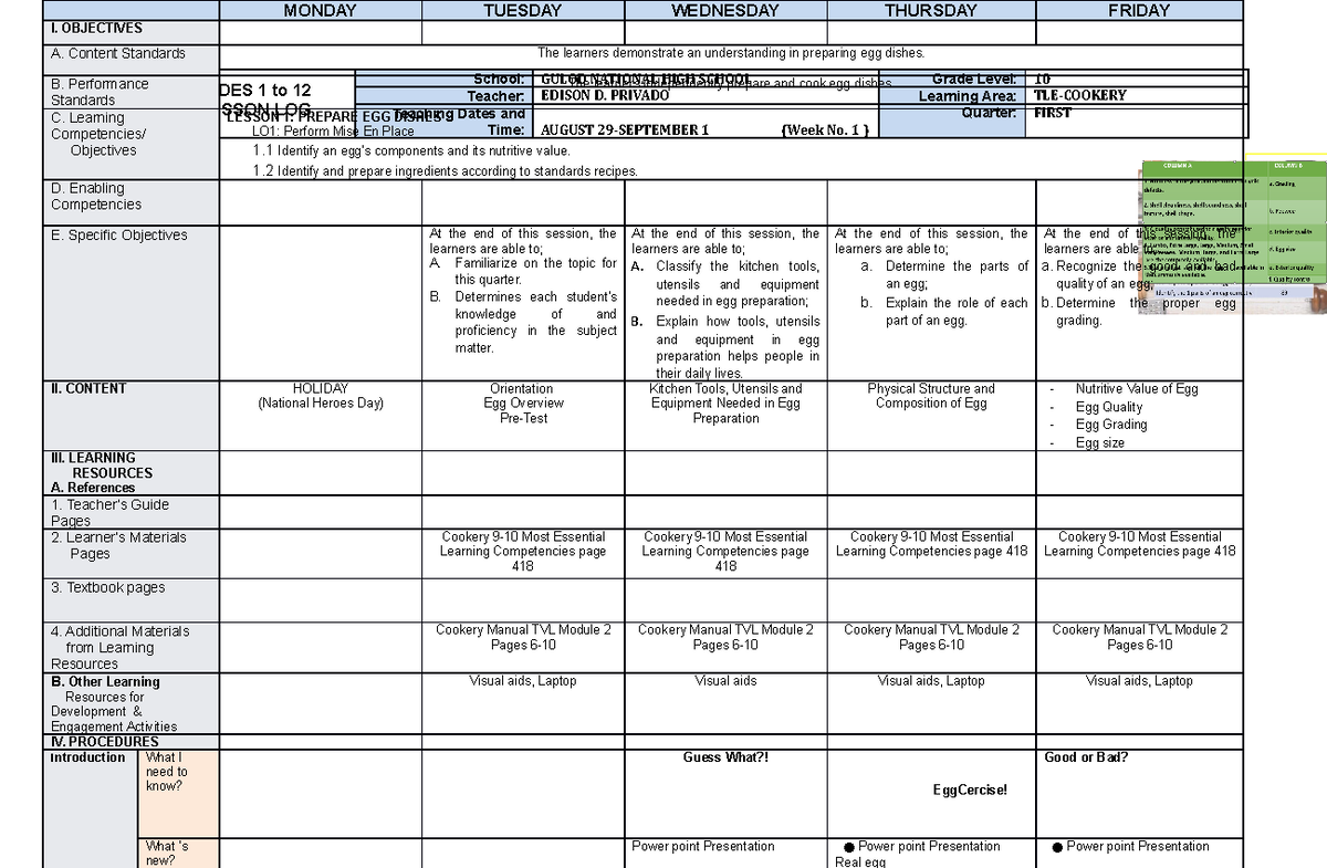 DLL Week 1 Q1 - DLL Week 1 Q1 - GRADES 1 to 12 DAILY LESSON LOG School: GULOD NATIONAL HIGH ...