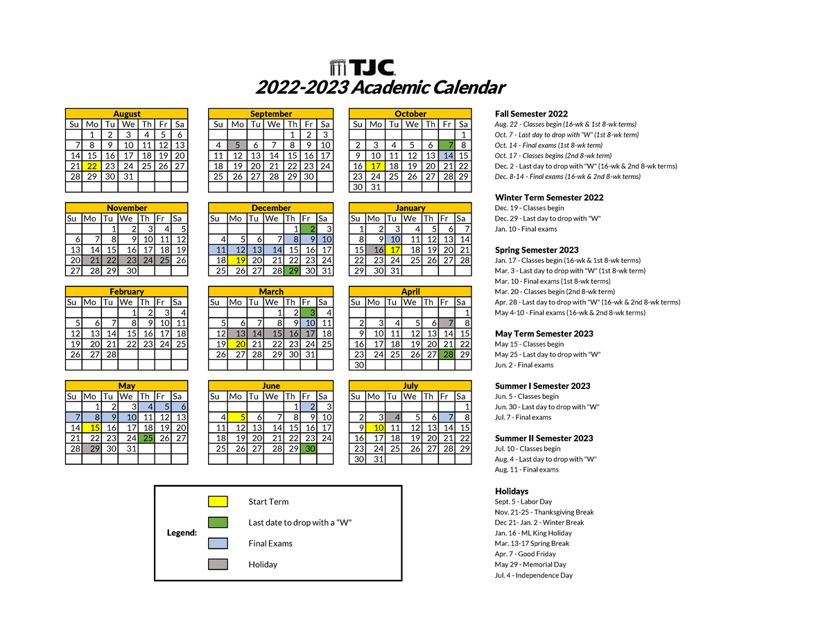 2022 2023 Academic Calendar Student v2 - Fall Semester 2022 Su Mo Tu We ...