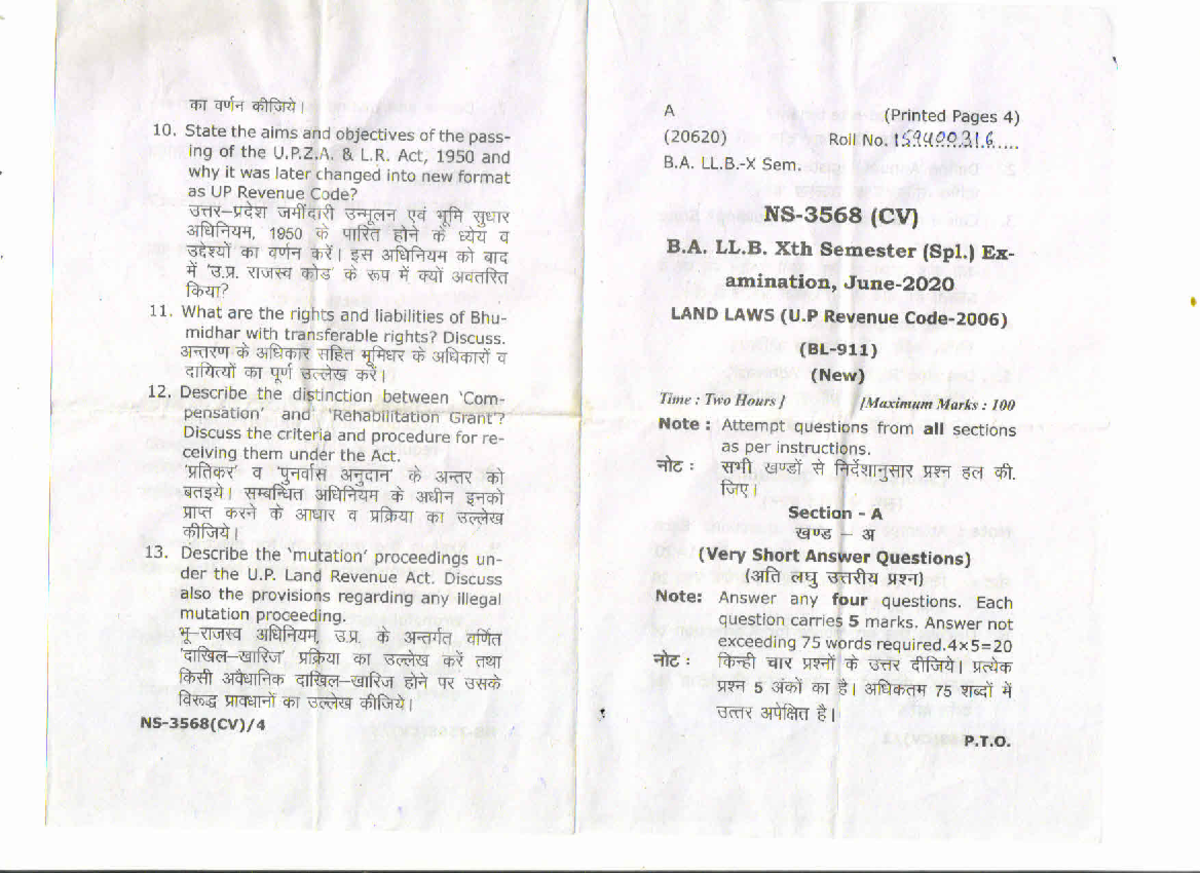 Up Land Law, 2020 - BA.llb - Studocu
