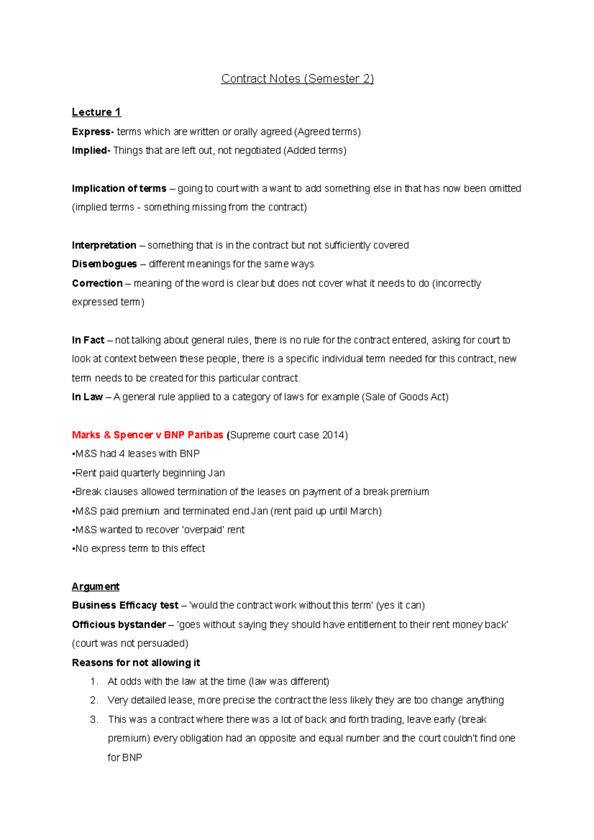 Contract Notes - In Law – A general rule applied to a category of laws ...
