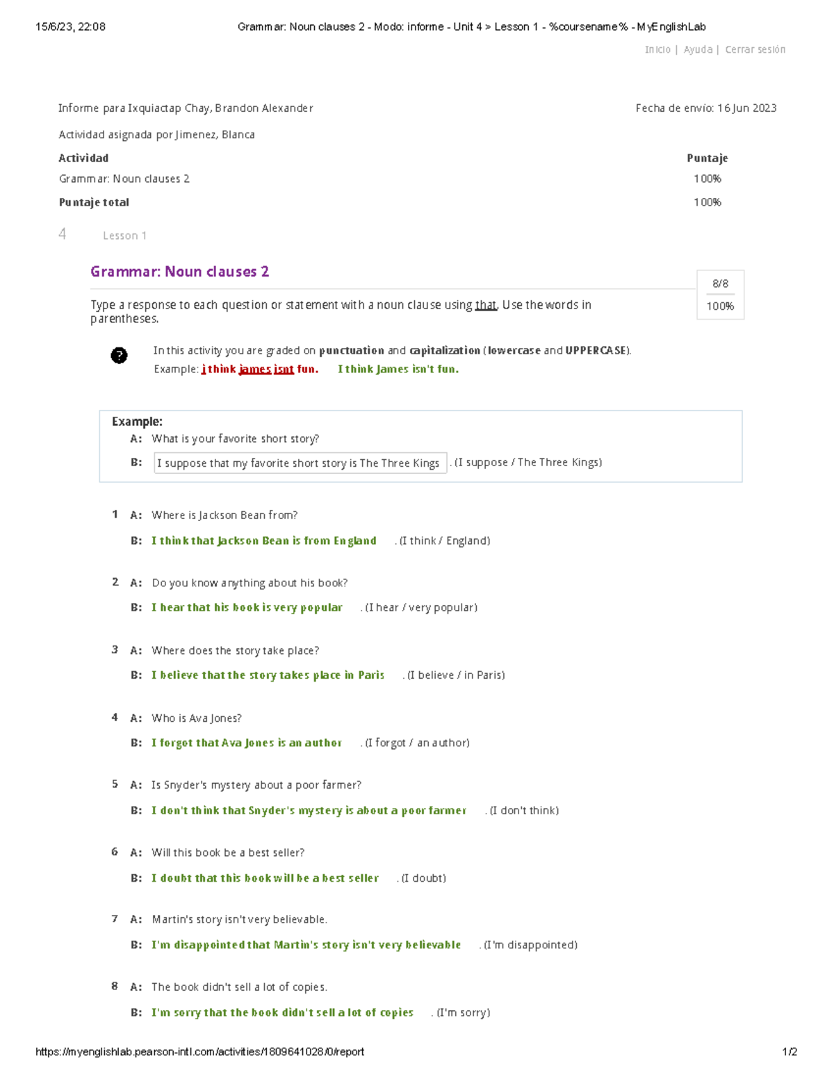 Grammar Noun clauses 2 - Modo informe - Unit 4 Lesson 1 - My English ...