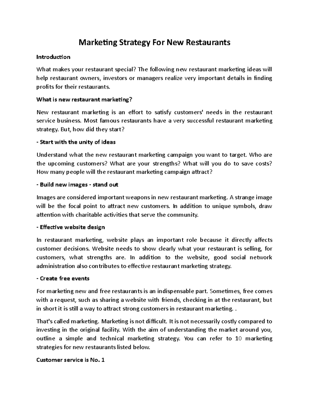 Marketing Strategy For New Restaurants - Marketing Strategy For New ...