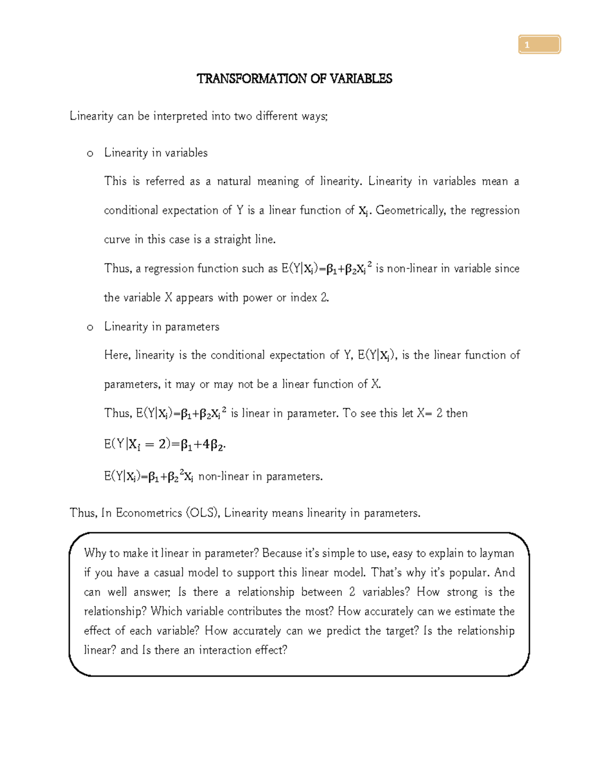 Transformation OF Variables-1 - 1 TRANSFORMATION OF VARIABLES Linearity ...
