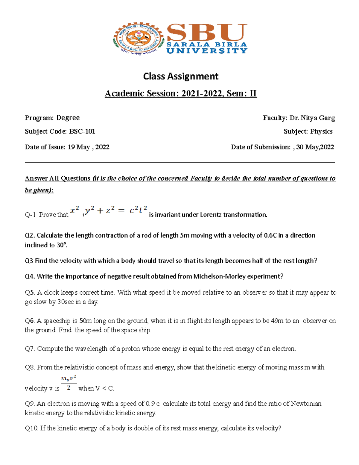 Class Assignment btech - Class Assignment Academic Session: 2021-2022 ... Class Assignment btech - Class Assignment Academic Session: 2021-2022 ...