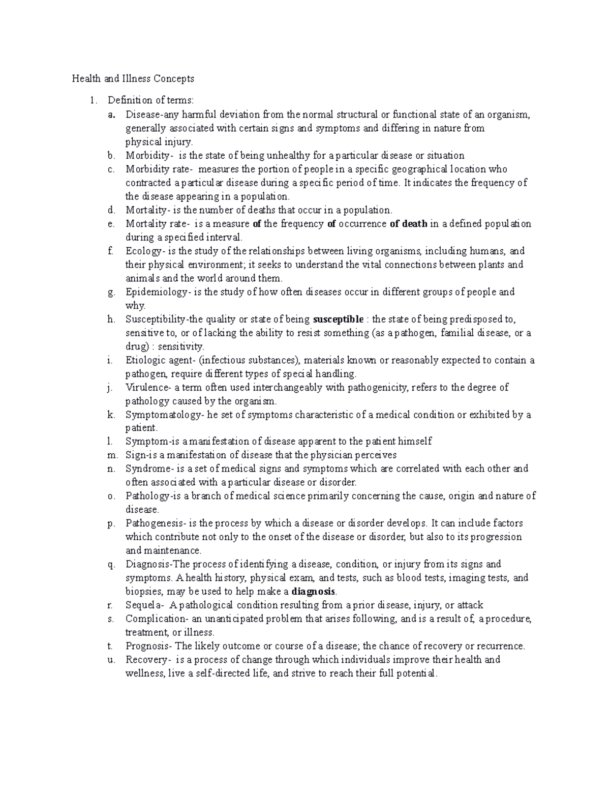 Definition medical terms - Health and Illness Concepts Definition of ...