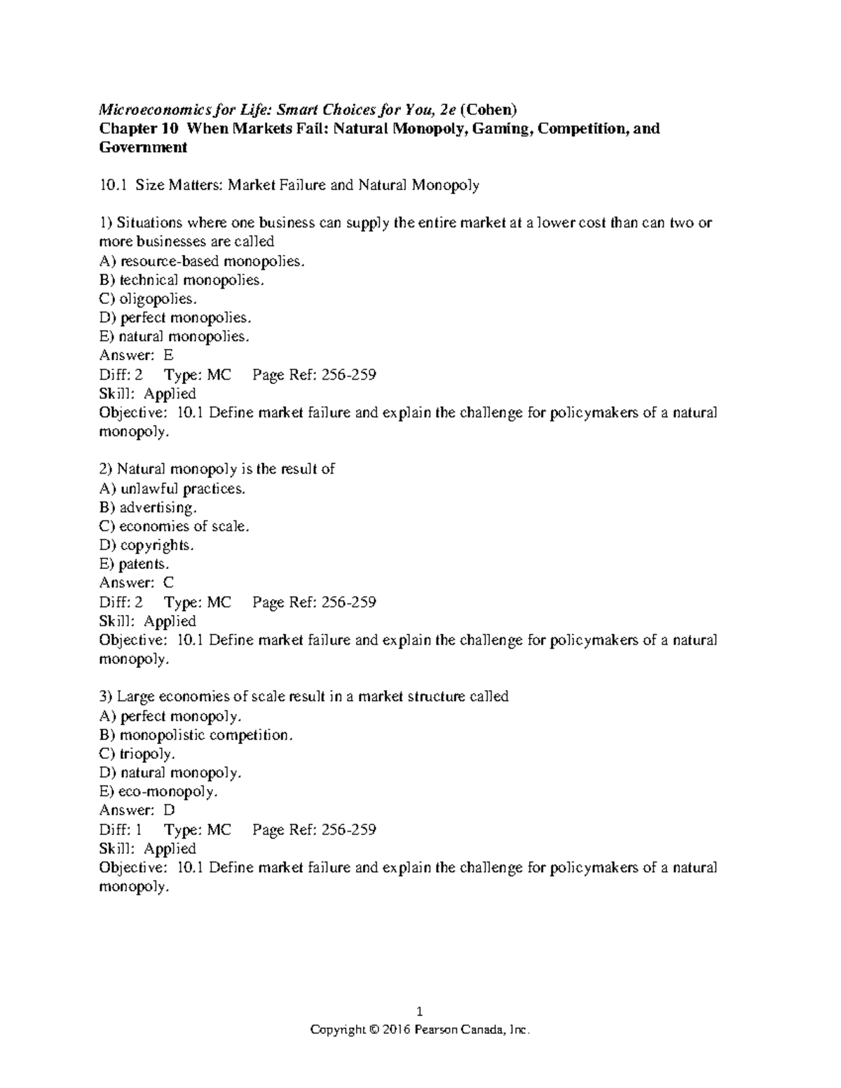 Econ1000 chapter 10 - Answer Sheet - 1 Microeconomics for Life: Smart ...