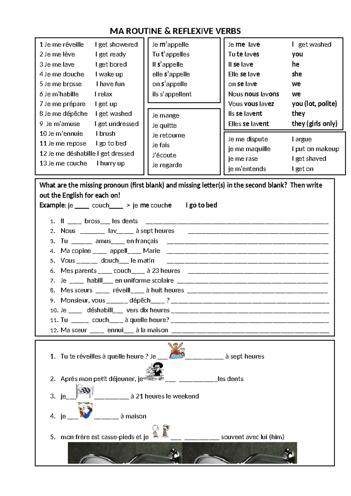 Reflexive Verbs - Worksheet 2 - MA ROUTINE & REFLEXIVE VERBS 1 Je me ...
