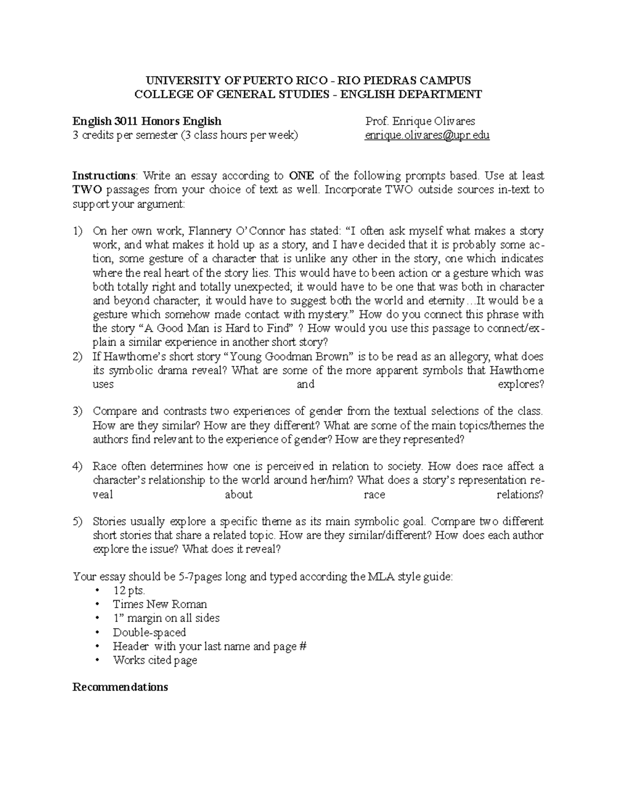 Research Essay Honors - Grade: A - UNIVERSITY OF PUERTO RICO RIO ...