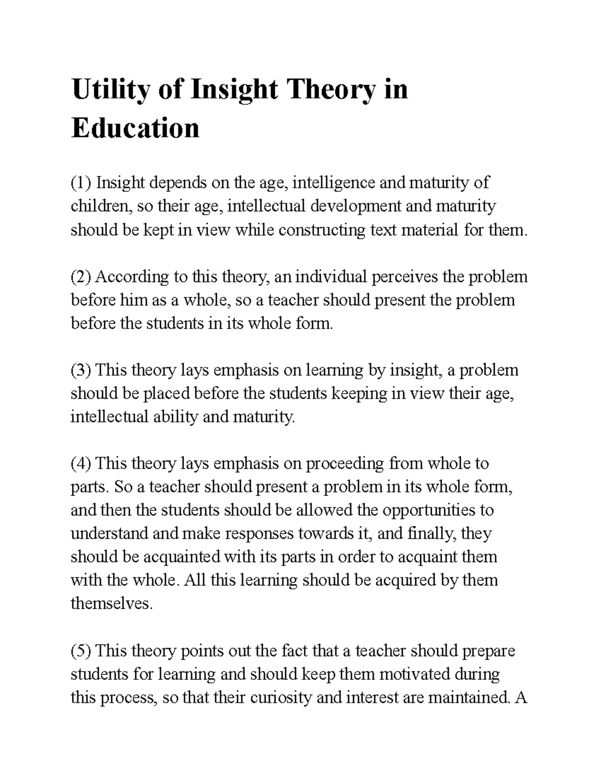 Utility of Insight Theory in Education - Utility of Insight Theory in ...