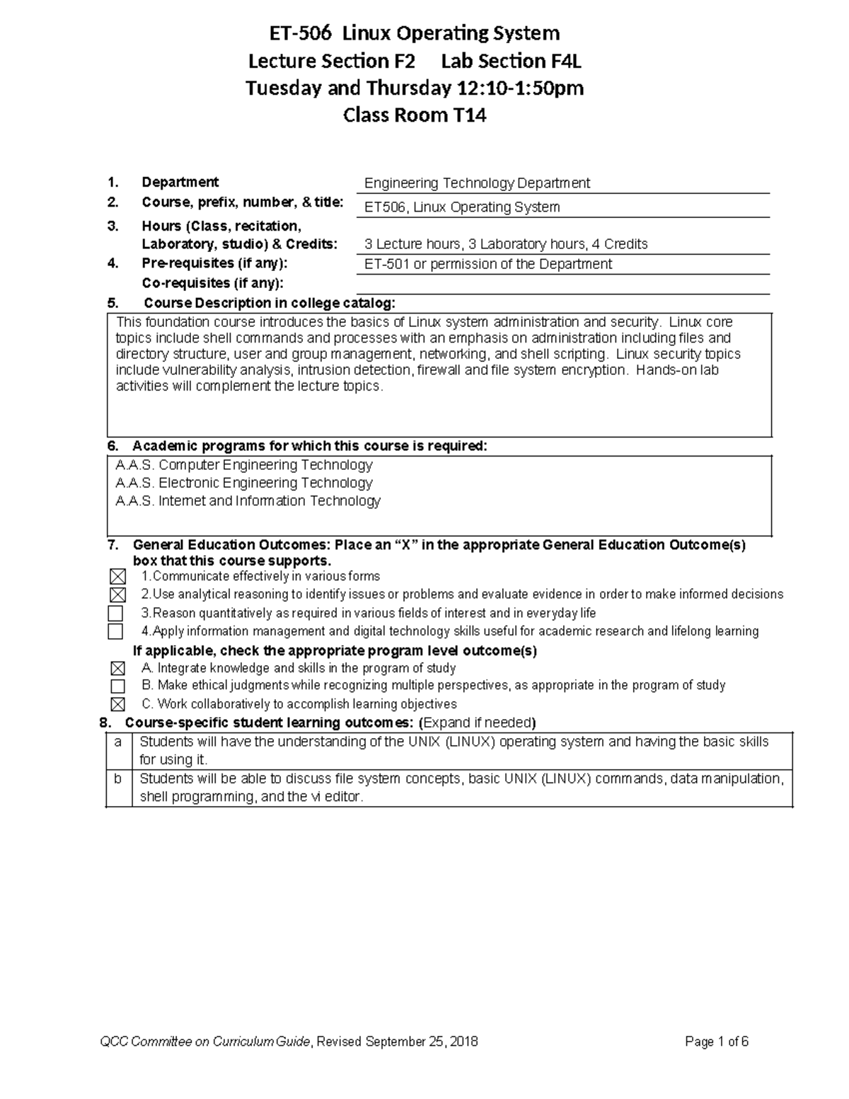 ET506 Syllabus Linux Spring 2023 - ET-506 Linux Operating System ...