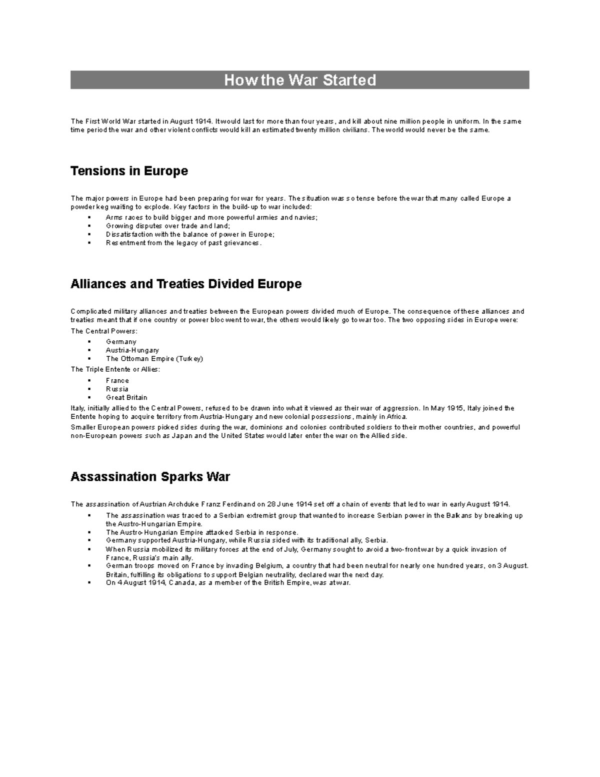 The first world war. jpg - How the War Started The First World War ...