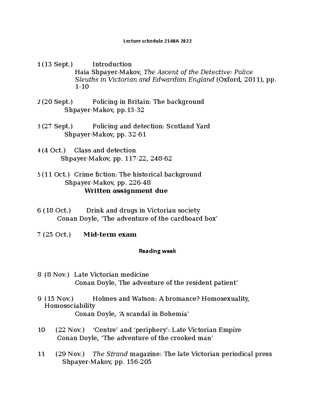 2148A Lecture schedule 2022-23 - Lecture schedule 2148A 2022 1 (13 Sept ...