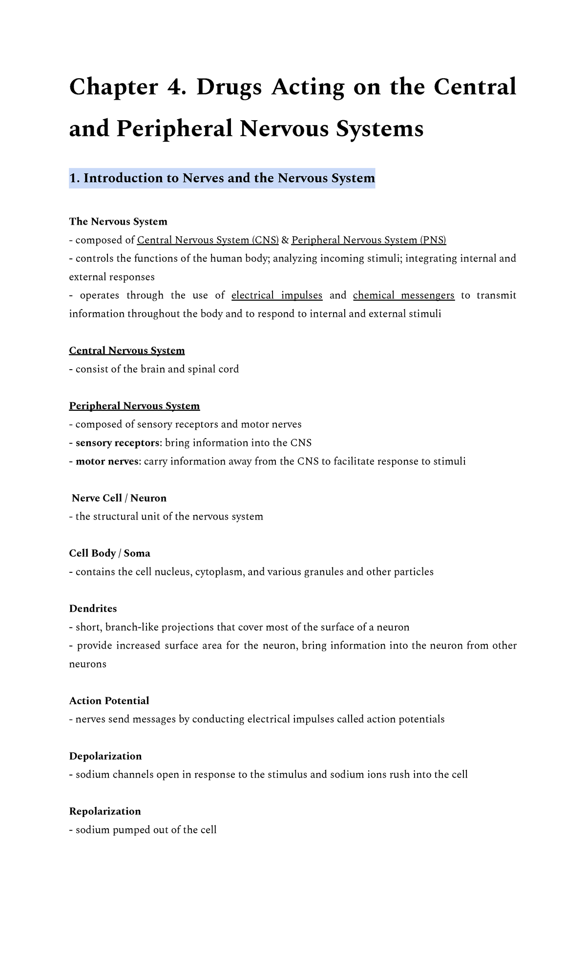Pharma P2 Reviewer - Notes for Chapter 4-6 - Chapter 4. Drugs Acting on ...