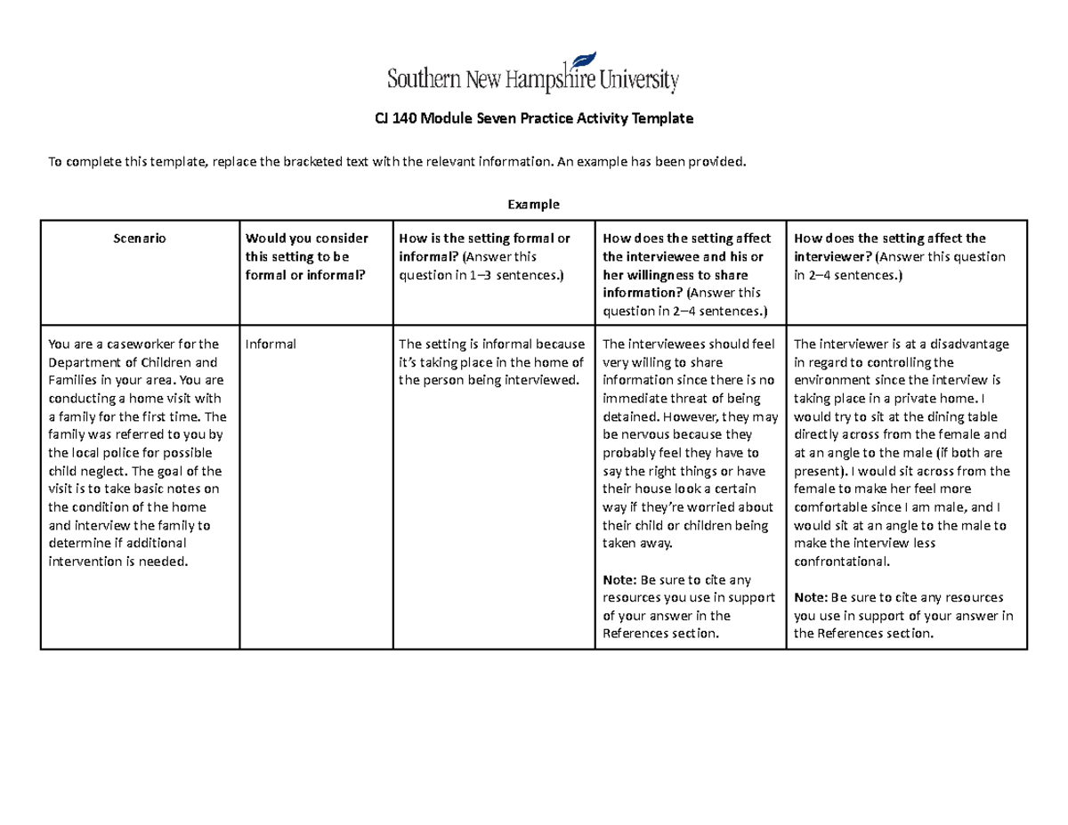 CJ 140 Module Seven Practice Activity Template - An example has been ...