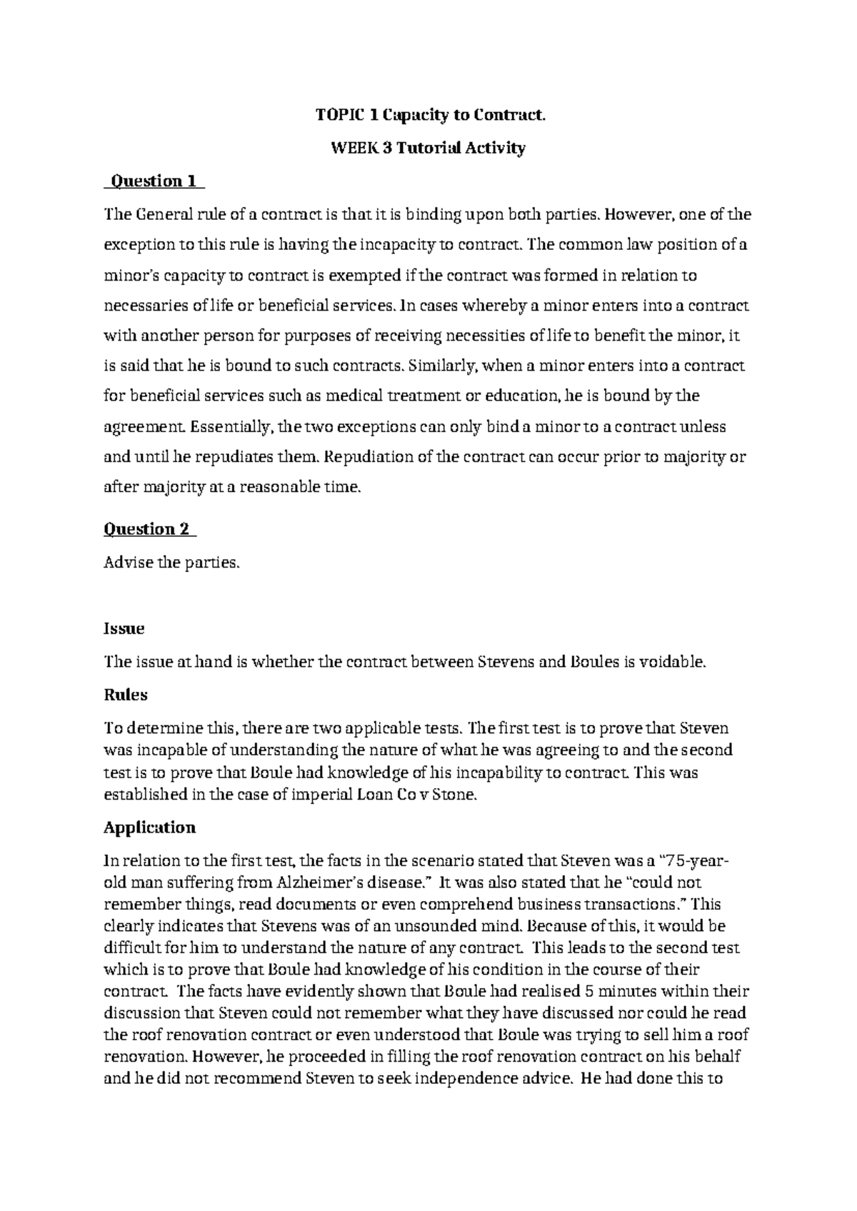 LW202 Tutorial Activity Topic 1 - TOPIC 1 Capacity to Contract. WEEK 3 Tutorial Activity ...