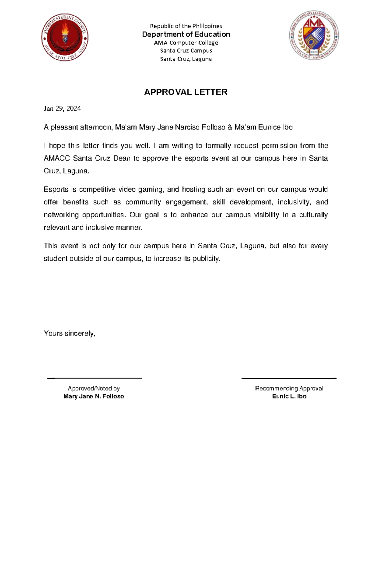 Letter-for-esport - asdasdsadasdas - Republic of the Philippines ...