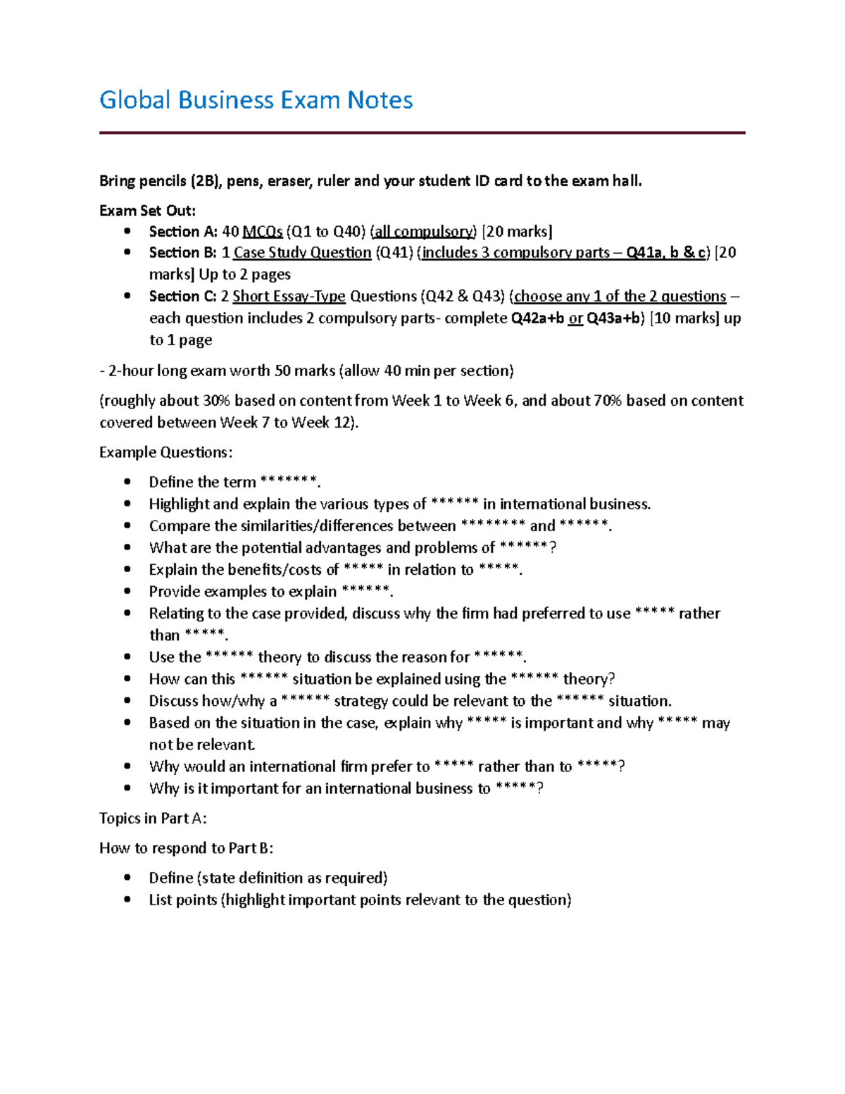 Global Business Exam Notes - Global Business Exam Notes Bring pencils ...