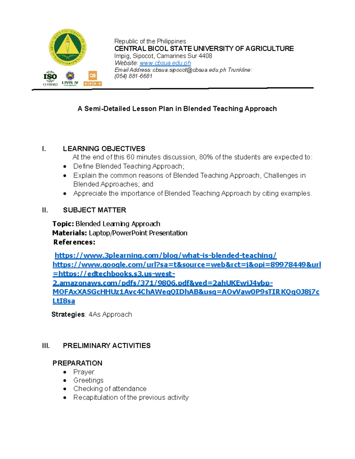 Lesson PLAN IN Principles - CENTRAL BICOL STATE UNIVERSITY OF ...