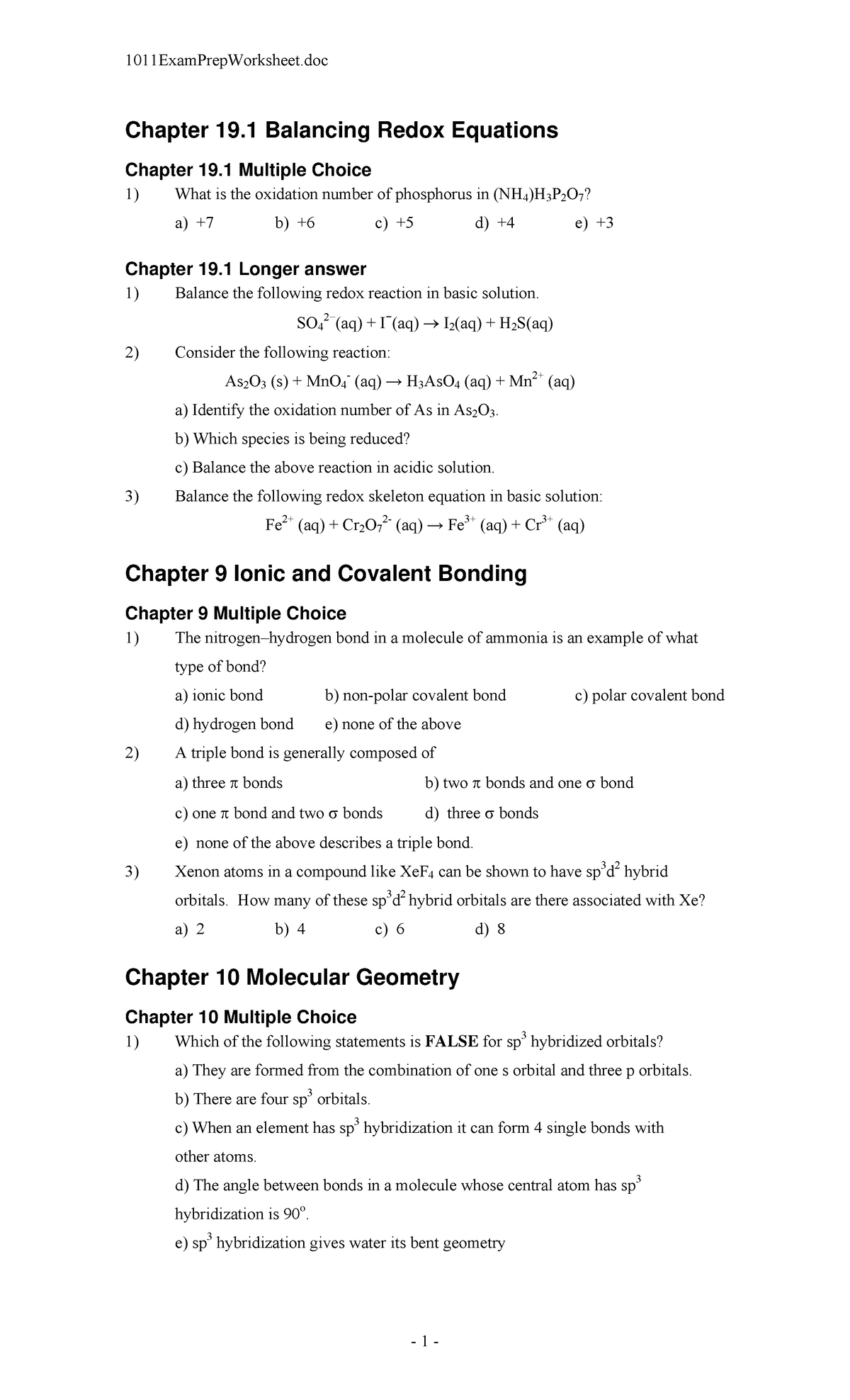 03 Grade 12 Chem EXAM Review - Chapter 19 Balancing Redox Equations ...