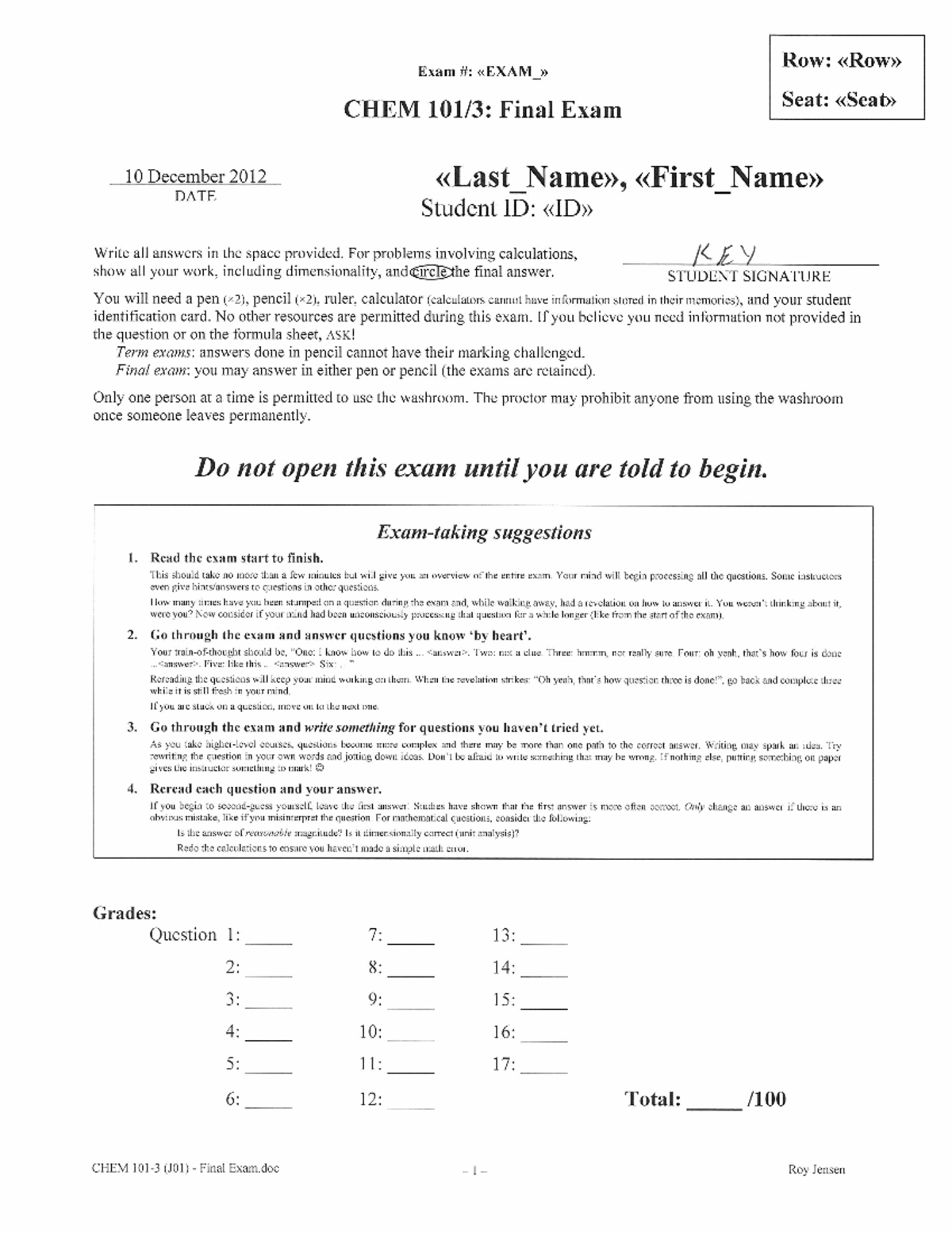 CHEM 101 - Final Exam (key) - Chem101 - Studocu