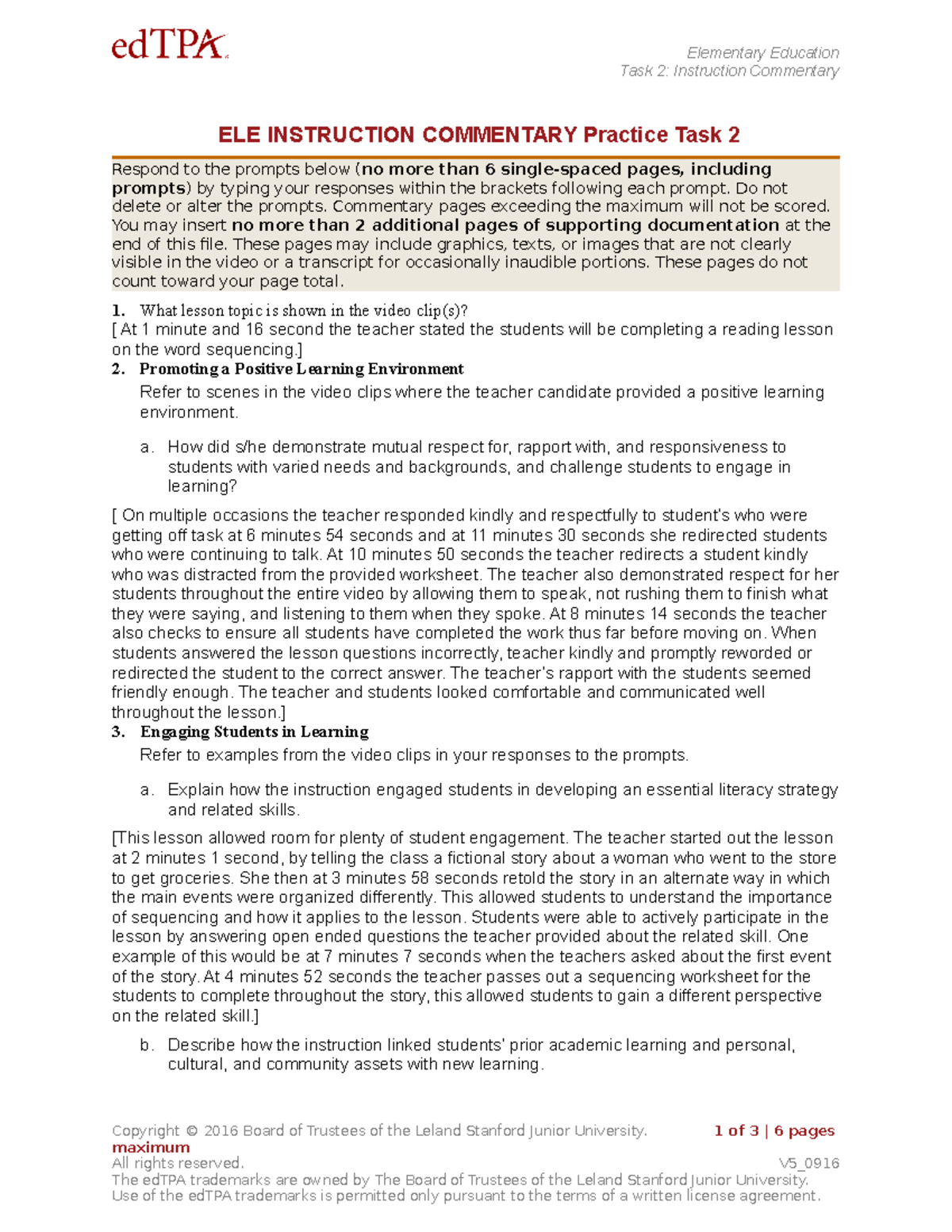 EDUC 319- ed TPA Commentary at Liberty University - Elementary ...