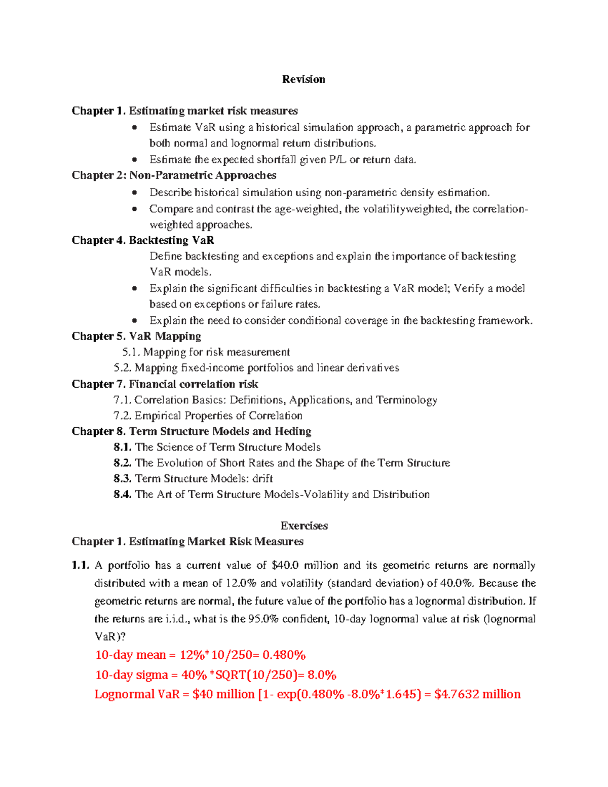 Revision for Actuary 63 with ans - Revision Chapter 1. Estimating ...