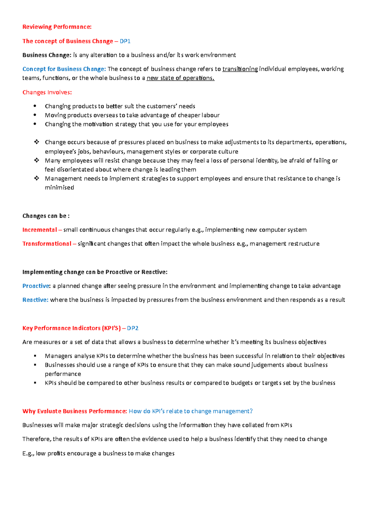 Reviewing Performance Notes Final - Reviewing Performance: The concept ...