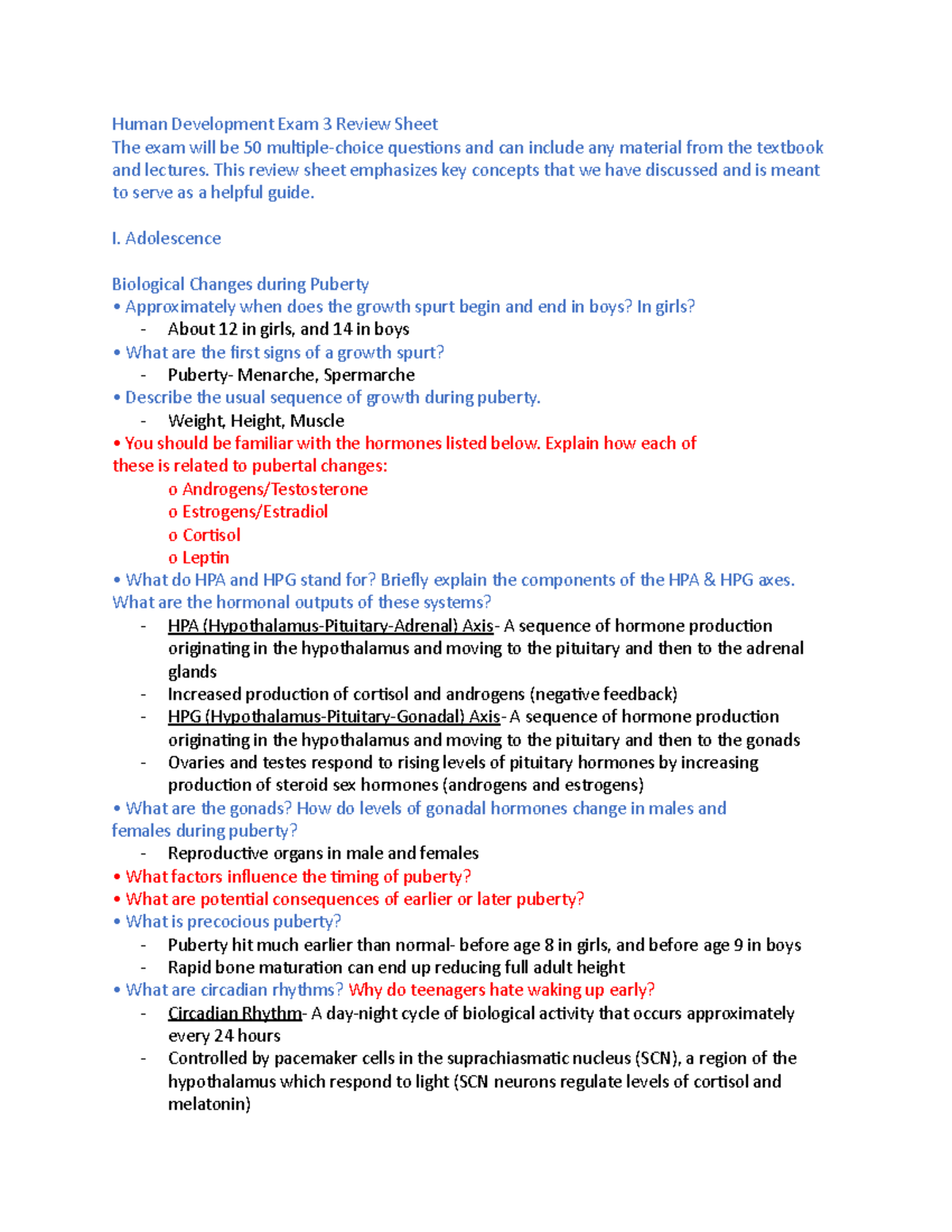 Review Sheet Exam 3 - Summary Human Development - Human Development ...