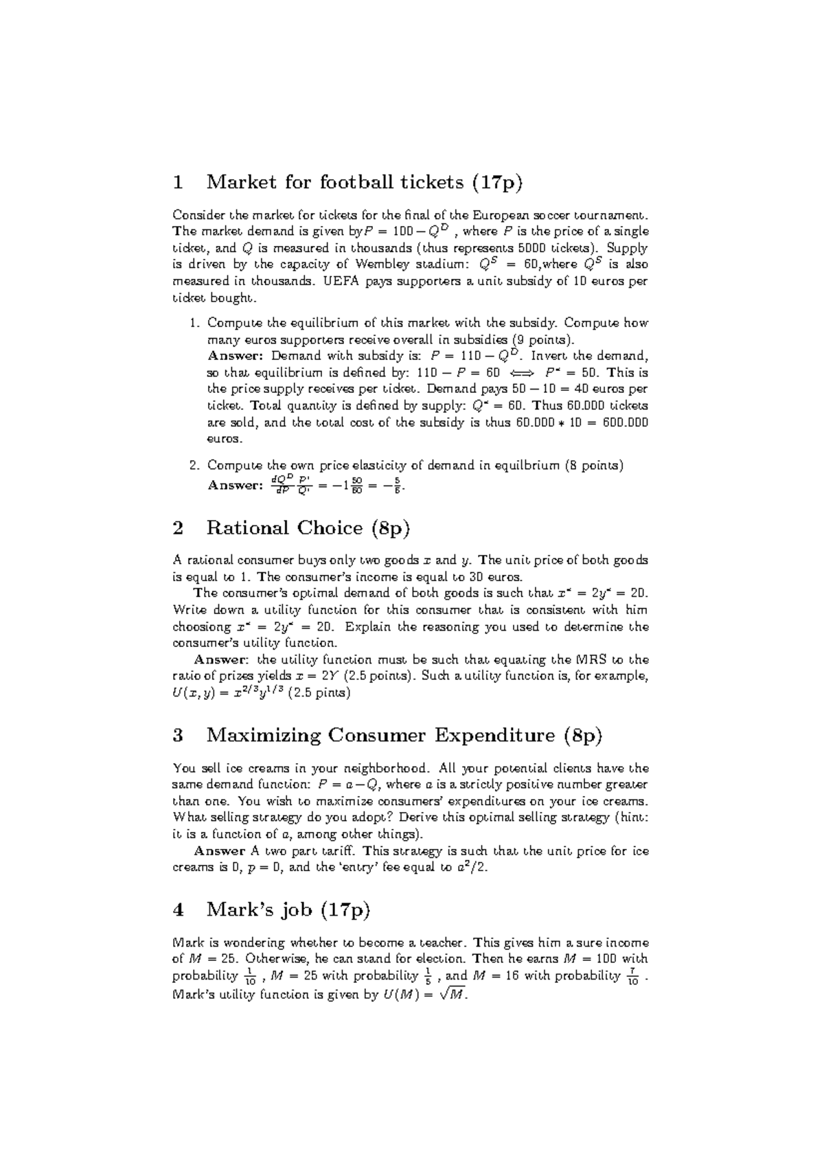 July 2021 Exam retake with answers - 1 Market for football tickets (17p ...
