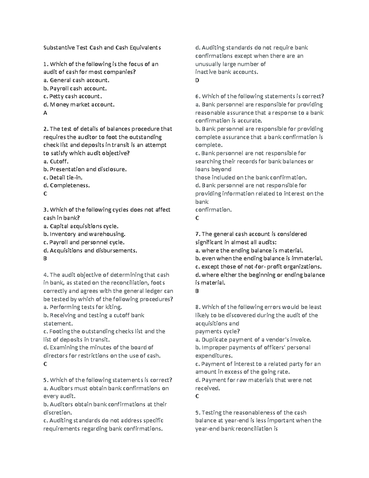 Substantive test audit-of-cash - Substantive Test Cash and Cash ...